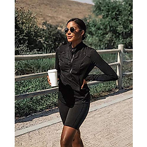 Yogalicious Nude Tech Half Zip Long Sleeve Jacket with Front Pockets - Black - XS