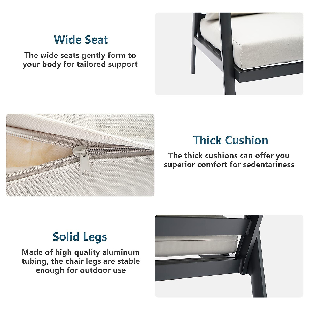 LebenLiebe 2 Pieces Patio Furniture Sets Outdoor Sectional Sofa Set High Back Outdoor Sofas Aluminum Patio Sofa Set with Beige Cushions