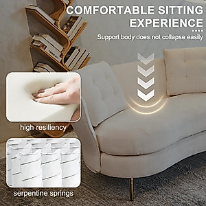 RENDGO Velvet Loveseat Sofa, 64.2'' Mid Modern Small Love Seats with 2 Pillows & Golden Legs Comfy Couch for Living Room, Upholstered 2 Seater Sofa for Small Apartment (White)