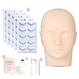 EMEDA Lash Mannequin Head Pratice Kit with 25 Pairs Pratice Strip Lashes for Training Eyelash Extensions Eyelash Mannequin Head Set with 20PCS Gift