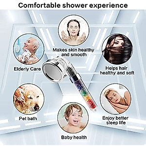 Filtered Shower Head, 3 Settings Shower Heads with Handheld Spray, High Pressure Shower Head with Hose 79" Extra Long Shower Hose & Holder, Purifying Filtration 7 Natural Crystalya Stone Beads