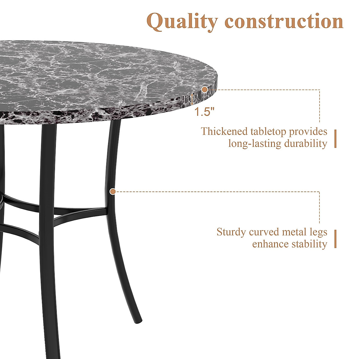 VECELO 36" Round Dining Table for 4, Faux Marble Dinette with Metal Frame for Kitchen, Apartment, Home, Space-Saving, Grey