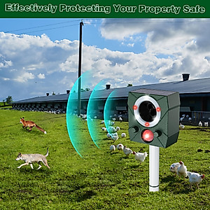 Solar Ultrasonic Animal Repeller Outdoor, Squirrel Deer Repellent, Ultrasonic Raccoon Repellent with Motion Sensor for Skunk, Fox, Deer, Wolf, Coyote, Rabbit, Mole
