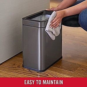 Rubbermaid Stainless Steel Wastebasket, 2.6-Gallon, Charcoal, Trash Can fits Under Desk for Home/Office/Bathroom