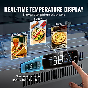 VEVOR, 130 W Countertop Refrigerated Condiment Station, with 1 1/3 4 1/6 Pans, 304 Stainless Body and PC Lid, Sandwich Prep Table Guard, ETL, Glass 40in, Silver