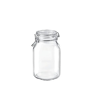 Bormioli Rocco Fido Wide Mouth Squared Glass Jar with Airtight Gasket Clamp Lid for Canning and Food Storage, 67.75 oz, Clear Top