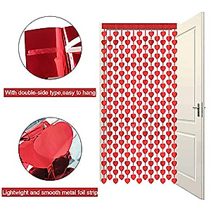 Mosoan 2 Pieces Red Heart Foil Fringe Curtains - 3.3 FT x 6.6 FT Red Heart Streamer for Valentines Party Decorations - Red Fringe Backdrop for Valentines Decor Birthday Wedding Baby Shower