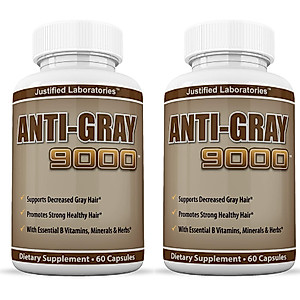 Justified Laboratories Anti Gray Hair 9000 Helps Restore Natural Hair Color 60 Capsules Per Bottle 2 Pack