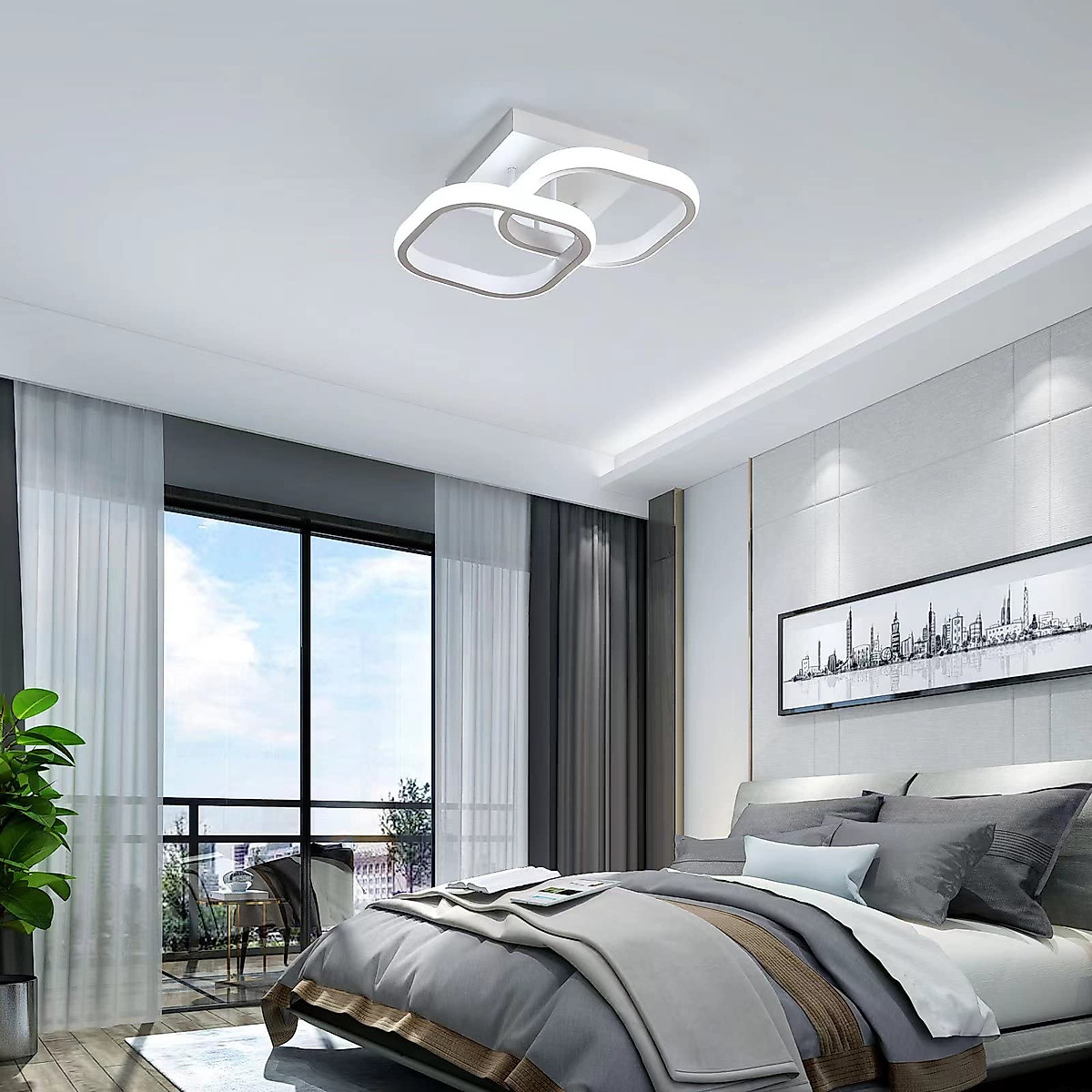 DELIPOP Small Ceiling Light, Square Modern LED Ceiling Light Fixture, 6500K Cool White Light Acrylic Hallway Light Fixture Ceiling Lamp for Hallway Kitchen Study Bedroom Living Room (White)