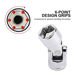 CASOMAN 3/8" Drive Universal Joint Socket Set, 7 Piece Flex Socket Set, 6-Point, Cr-V, SAE，3/8" to 3/4", CR-V, 360 Degree Rotation