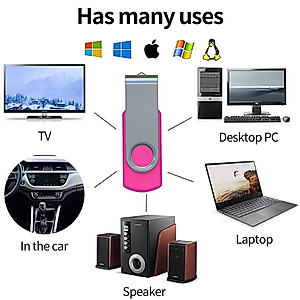 BHMUHIEK USB Flash Drive 2.0 Thumb Drive Jump Drive Pen Drive Bulk Memory Sticks Zip Drives Swivel with Led Light Keychain Design Yellow/Red/Blue/Green/Black (32G-10PCS, 10PCS)