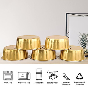 EUSOAR Aluminum Foil Cupcake Baking Cups, Gold 50 Pack 8oz Disposable Aluminium Creme Brulee Ramekins Cupcake Liners, Foil Desert Cake Pans Flan Molds Tin Foil Cups Containers with Lids for Baking