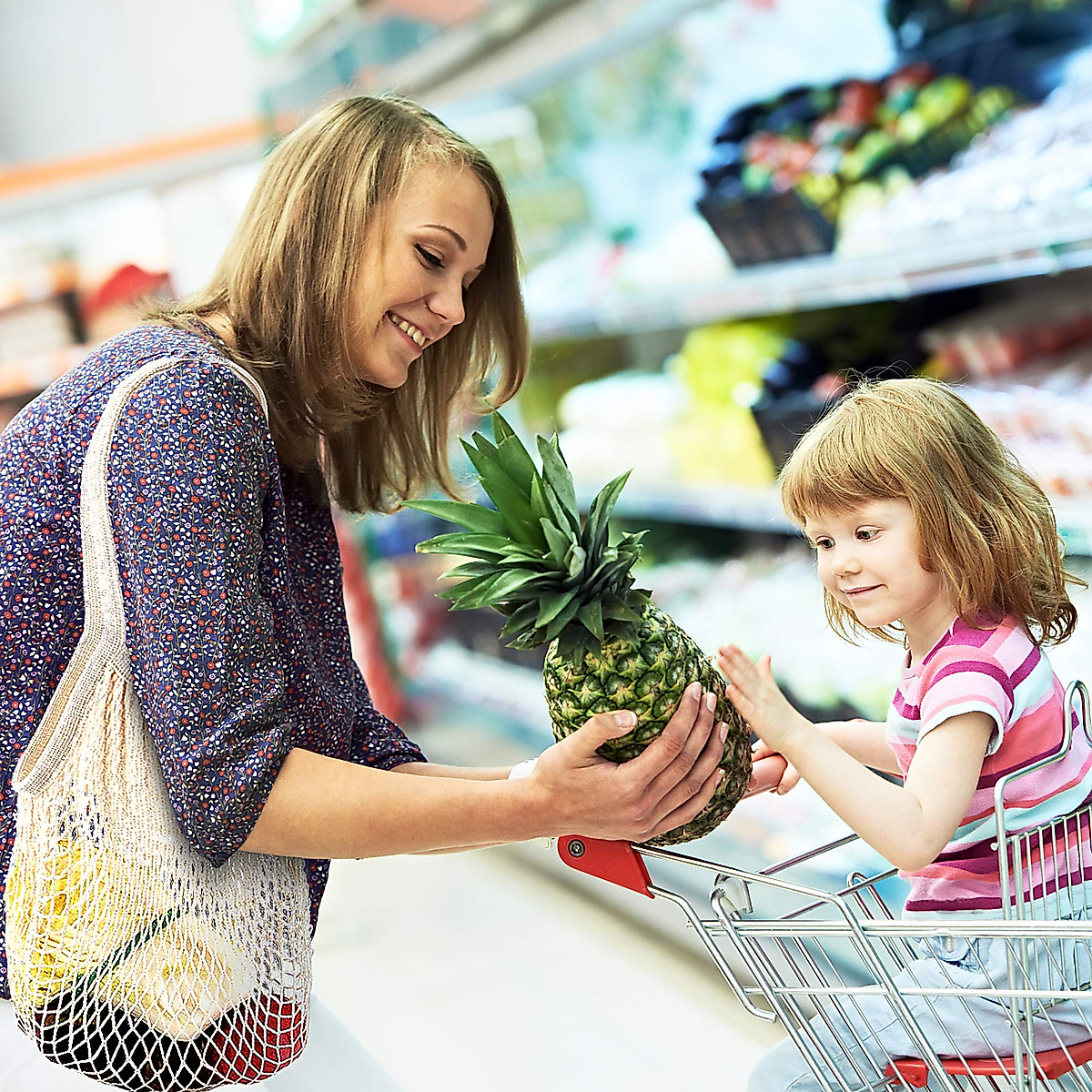 5 pack Cotton String Shopping Bags Reusable Washable Grocery Mesh Bags Organizer for Grocery Shopping Produce Net Bags with Longhandle for Fruit Vegetable Storage