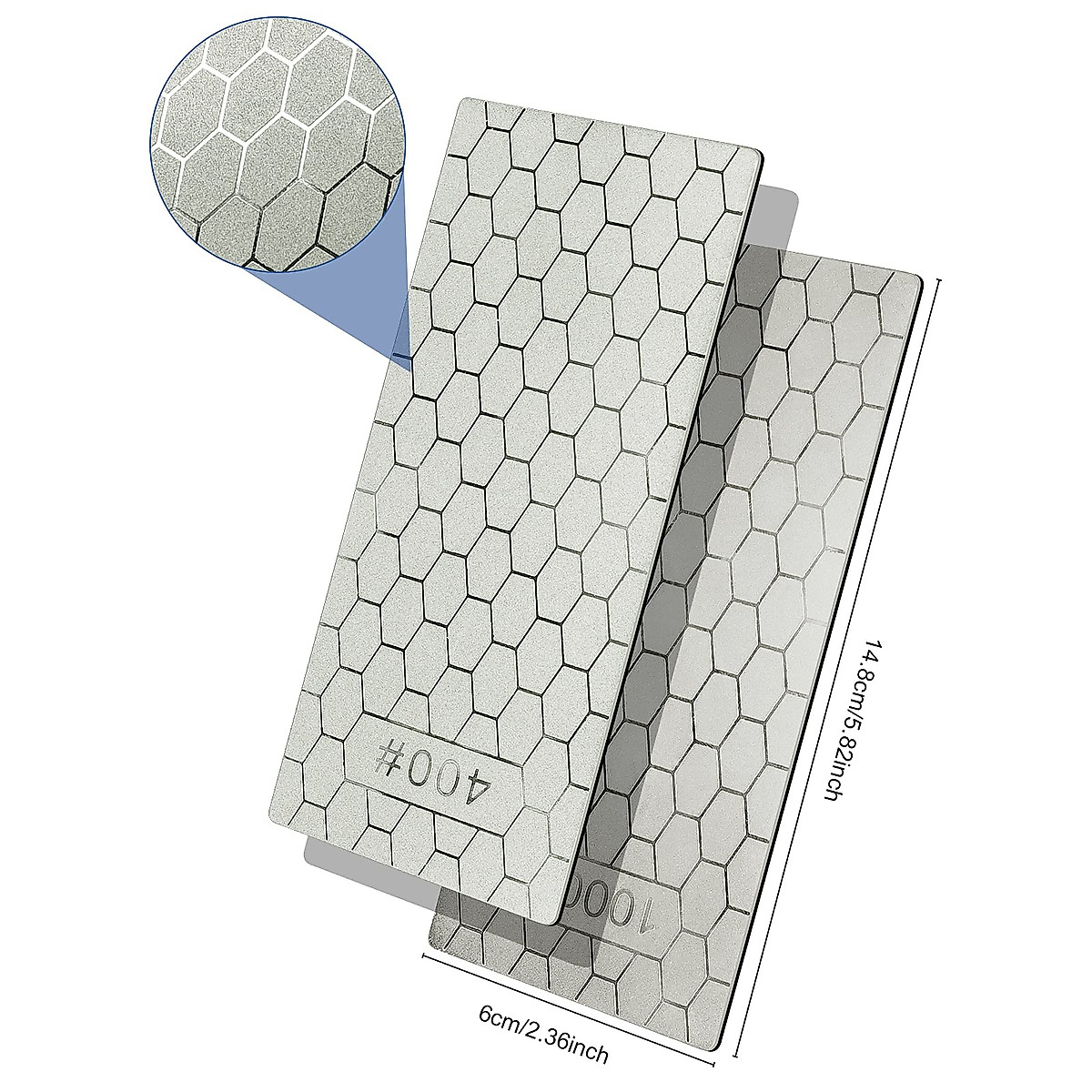 2PCS Diamond Sharpening Stone, Kalolary Knife Sharpener Stone Whetstone Honeycomb Surface Diamond Sharpener Plate with Non-slip Base for Pocket Knives Scissors, Outdoor Kitchen Tools (400/1000 Grit)