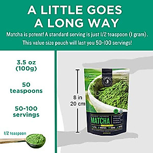 Jade Leaf Matcha Organic Green Tea Powder, Culinary Grade, Premium Second Harvest - Authentically Japanese (3.53 Ounce Pouch)