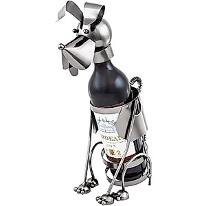 BRUBAKER Wine Bottle Holder 'Dog' - Table Top Metal Sculpture - with Greeting Card