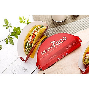 Disposable Taco Holder Taco with Recipes E-BOOK - Perfect For Party and Take Out Restaurant - Durable Paperboard Taco Rack -50 Pack