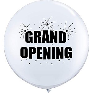 Grand Opening Balloons (White - Black Ink) - Giant 36 Inch Latex (1 Piece) for Event Use - Fill with Air or Helium
