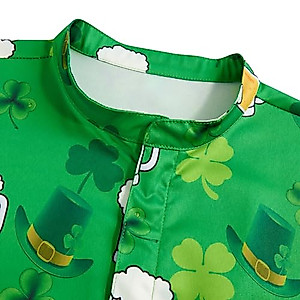 Idgreatim ST Patricks Day Romper for Men Green Shamrock Clover Short Sleeve One Piece Jumpsuit Outfits M