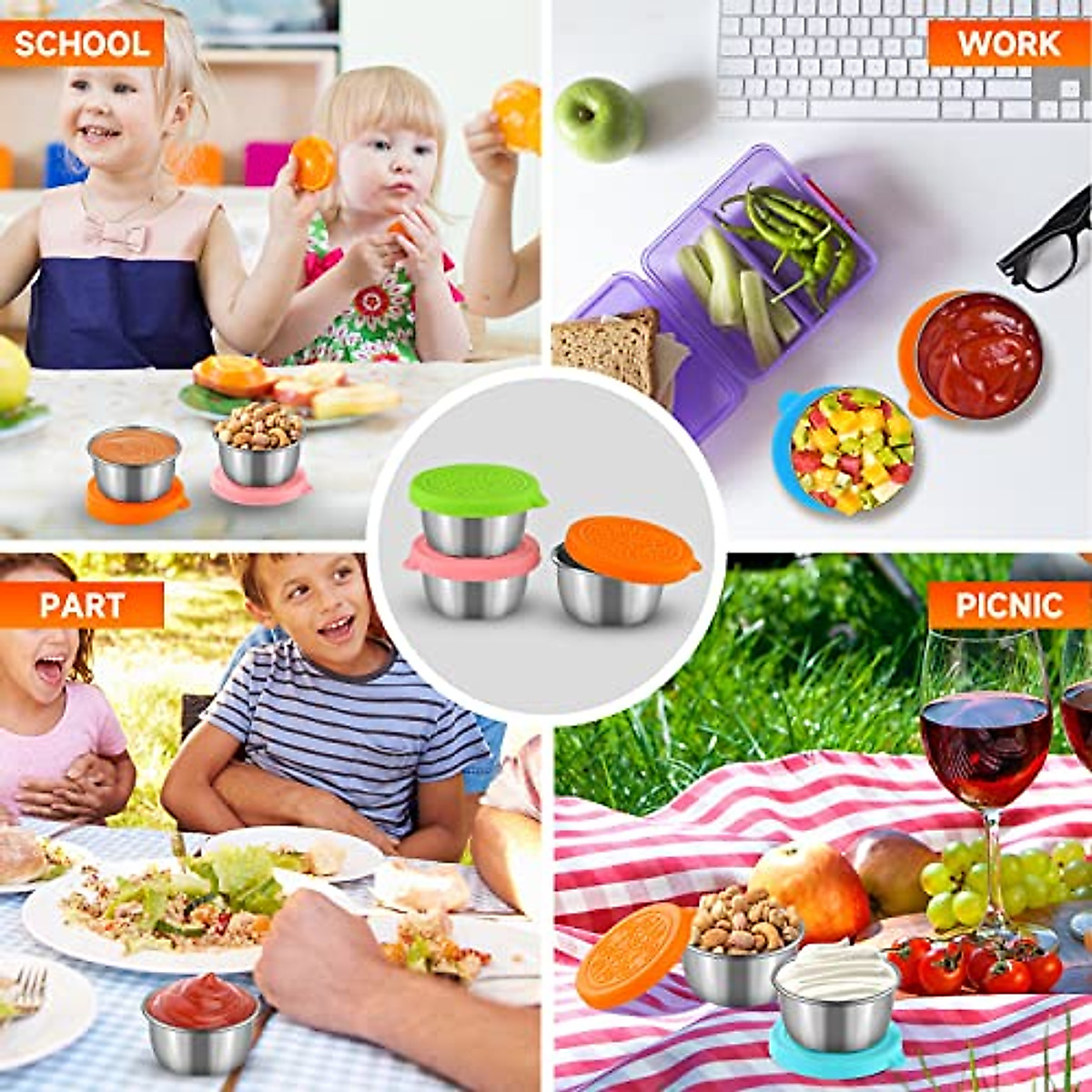 LEGELITE 10 Pack Salad Dressing Containers To Go, 1.6 oz Reusable Small Condiment Containers with Lids, Stainless Steel Condiment Cup, Dipping Sauce Cups Container for Lunch