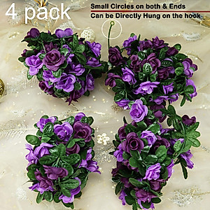 4 Pcs 33 Ft Fake Rose Vine Flowers Plants Artificial Flower Hanging Rose Ivy Home Hotel Wedding Party Garden Art Decor Garden Craft Arrangement Decoration, Presents for Women (purple + dark purple)