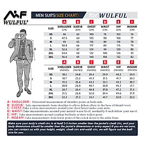 WULFUL Men’s Suit Slim Fit One Button 3-Piece Suit Blazer Dress Business Wedding Party Jacket Vest & Pants Wine Red