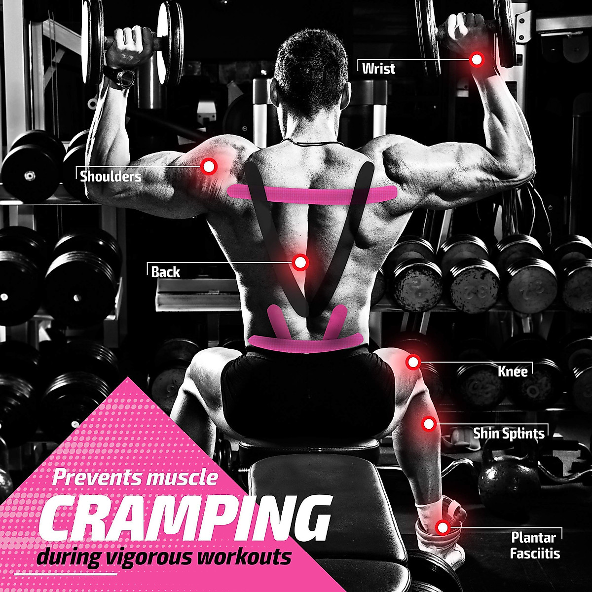 Physix Gear Sport 4 Rolls of Kinesiology Athletic Tape and eGuide (Red + Purple + Blue + Pink)