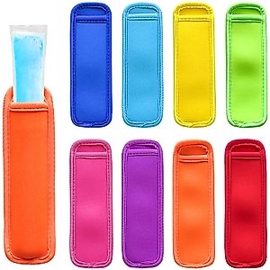 Hzran Ice Pop Sleeves, 8 Pieces Ice Pop Neoprene Insulator Sleeves, Freezer Popsicle Holder Sleeves, Colorful Ice Sleeves Holder Bag, Reusable Washable Ice Popsicle Holders for Kids.