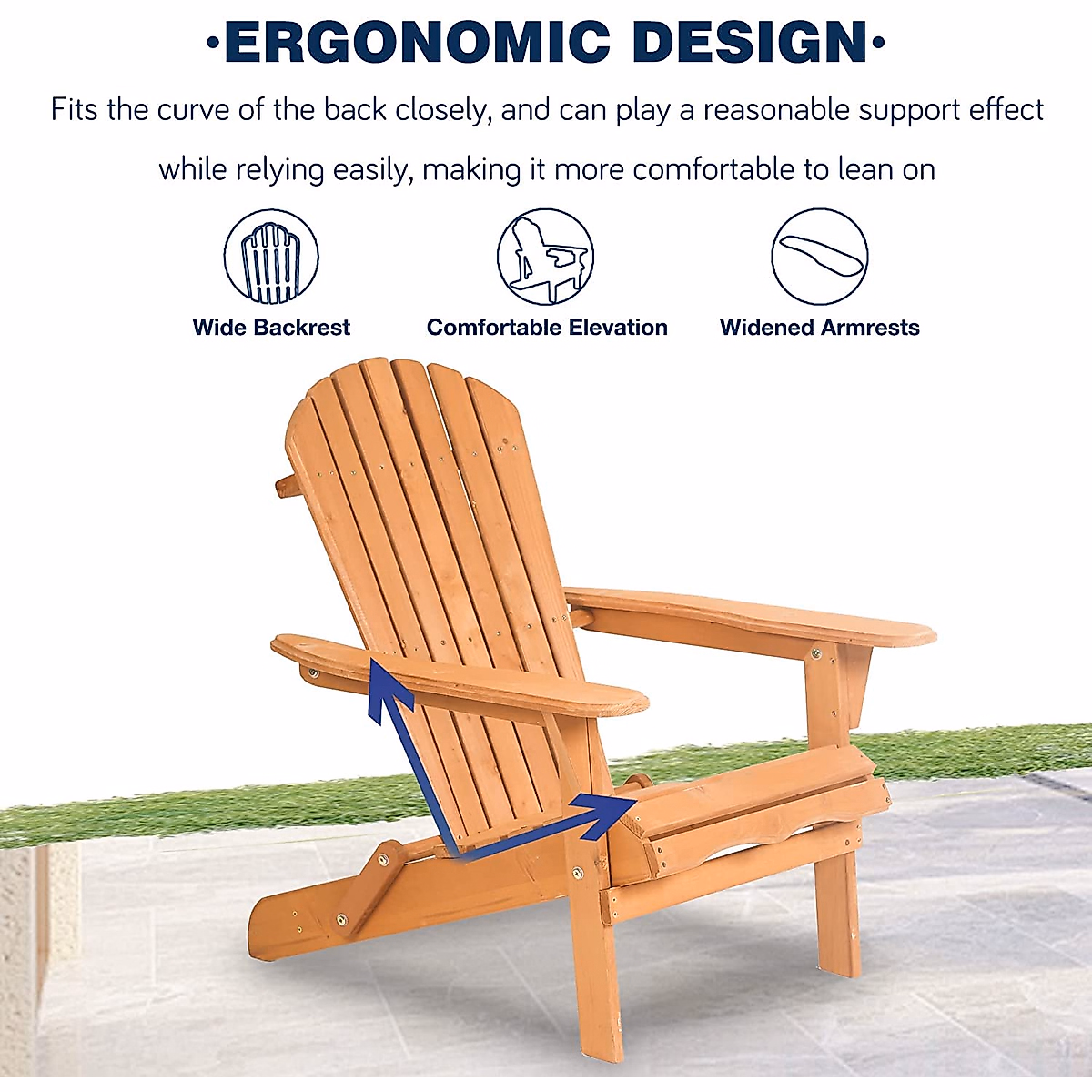 Adirondack Chair Set of 2, Folding Weather Resistant Lawn Chair w/Arms, Heavy Duty Weather Resistant Outdoor Patio Chairs Reclining, Widely Used in Outdoor, Fire Pit, Deck, Outside, Garden, Campfire