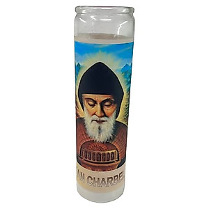 Veladora de rezo, San Charbel, oracion en español al reverso Vaso Grande 14 OZ blanca sin esencia