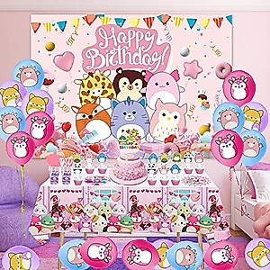 PCS Cute Kitty Party Supplies, Pink Cat Party Decoration Include Balloons, Backdrop, Tablecloth, Cake topper, Plates, Hanging Swirls Party Favors for Serves 10 Guests