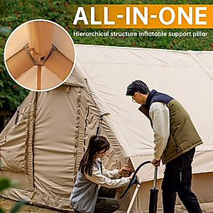 Inflatable Camping Tent with Pump, Glamping Tents, Easy Setup 4 Season Waterproof Windproof Outdoor Blow Up Tent, Luxury Cabin Tent with Mesh Windows & Doors