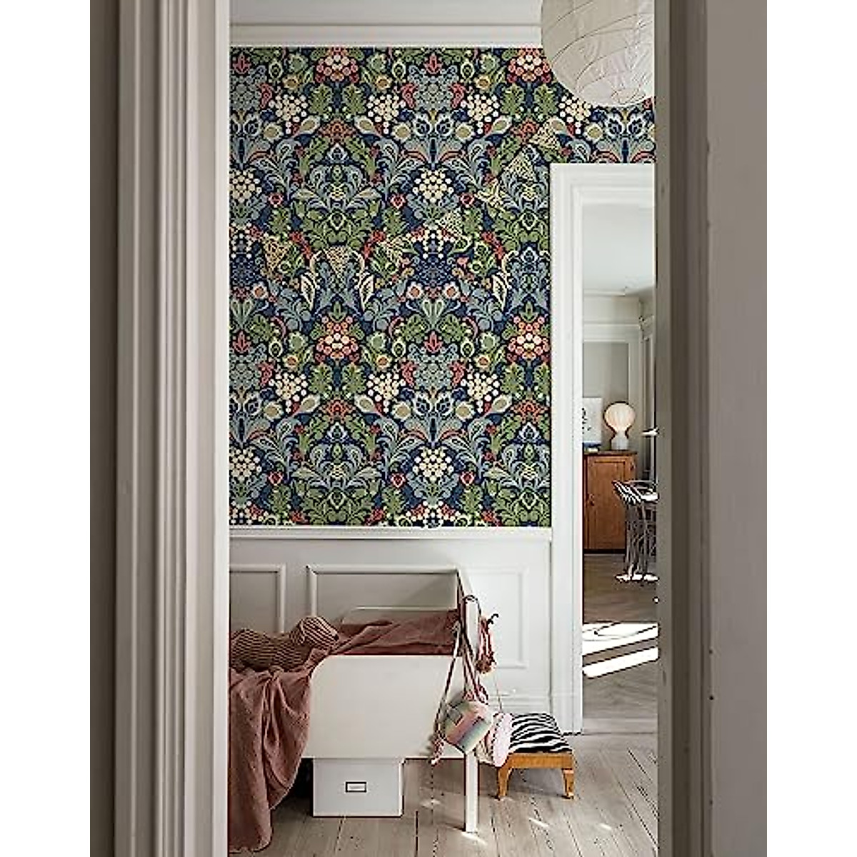 JiffDiff Botanical Wallpaper Peel and Stick Morris Floral Wallpaper Cabinet Contact Paper Stick On Wall Paper Wall Decor (Midnight Blue，Second Batch)