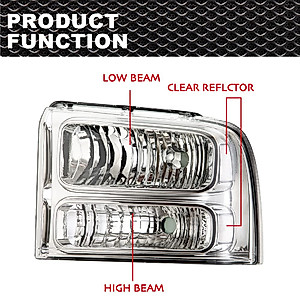 G-PLUS Headlights Assembly, Compatible with Ford F250 F350 Super Duty 2005 2006 2007 Bumper Headlamp, Clear lens Chrome Housing Clear Reflector