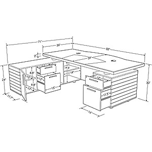 Zuri Furniture 83" Modern Kennedy Executive Black Oak Wood Desk with Left Return
