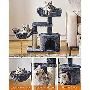 Feandrea Cat Tree, Small Cat Tower, Cat Condo, Kitten Activity Center with Scratching Post, Basket, Cave, Smoky Gray UPCT59G