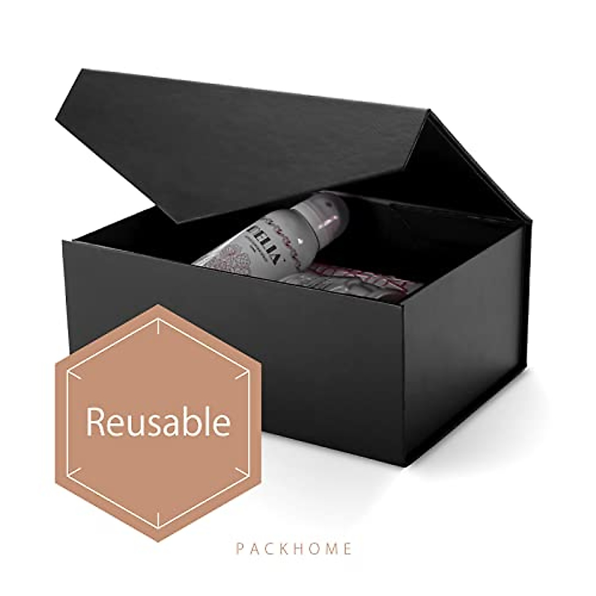 PACKHOME 5 Gift Boxes 9x6.5x3.8 Inches, Groomsman Boxes, Rectangle Collapsible Boxes with Magnetic Lids for Gift Packaging (Matte Black, Grain Texture)