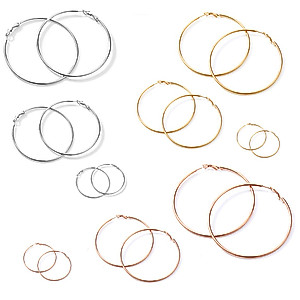 Cocamiky 9 Pairs Big Gold Hoop Earrings for Women,Surgical Steel Silver Hypoallergenic Earrings Set with Sterling Silver Post 14K Rose Gold Plated Small Thin Hoop Earrings