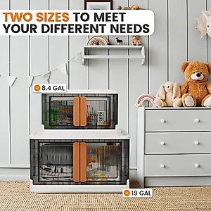 TRZZ 19Gal Closet Organizers and Storage, Collapsible Storage Bin with Lid for Dorm Room, Trunk Car Organizer, Stackable Cabinet Storage, Plastic Bins with Wheels, Folding Storage Box for Home, 3Pack