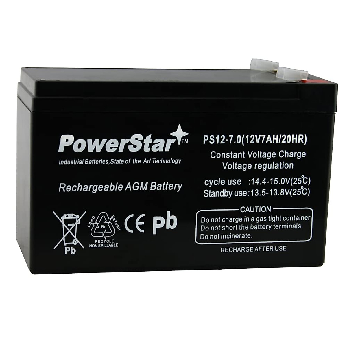 PowerStar PS12-7 12V 7Ah Rechargeable Maintenance Free SLA/AGM Backup Battery for SEC1075