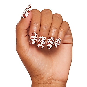 Glamnetic Press On Nails - Chocolate Milk | UV Finish Short Round Brown Cow Print Nails, Reusable | 15 Sizes - 30 Nail Kit with Glue