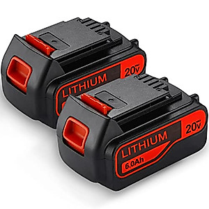 SHGEEN 2 Pack 6.0Ah 20V Max Replacement Lithium Battery for Black and Decker 20Volt Max LBXR20 LB20 LBX20 LBXR2020 LBX4020 LB2X4020-OPE LBXR20-OPE Extended Capacity Battery
