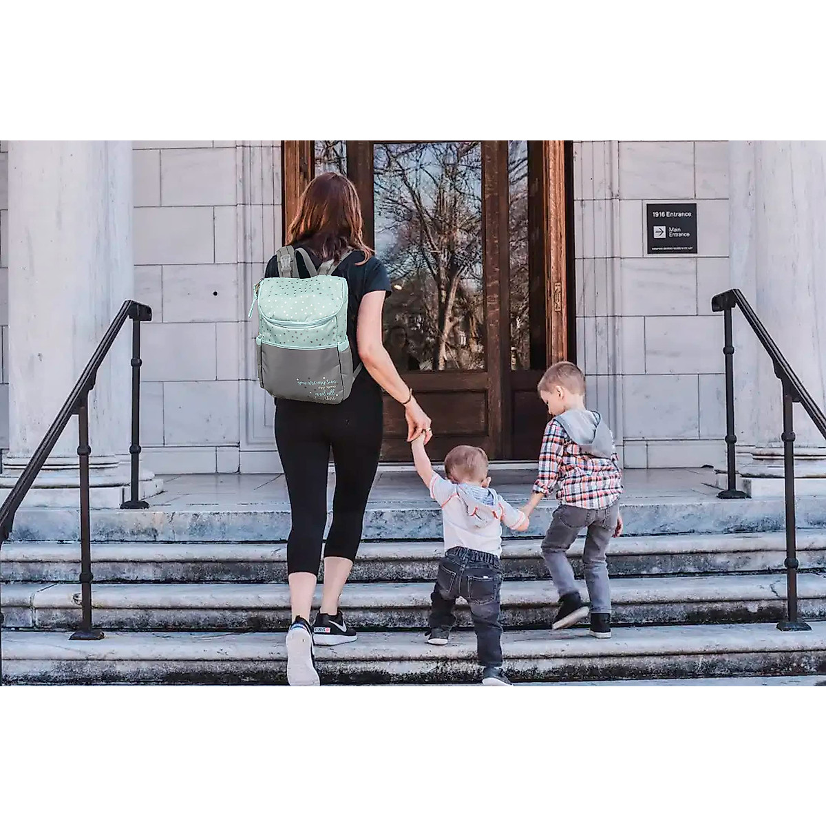 Baby Essentials Diaper Bag Backpack 5 Piece Set with Sun, Moon, and Stars, Wipes Pocket, Stroller Straps, Dirty Diaper Pouch, Changing Pad (Grey/Blue Backpack)