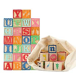 Garlictoys Wooden ABC Building Blocks for Toddlers 3+ |26 PCS Wood Baby Alphabet Number Blocks for Stacking Learning Preschool Educational Montessori Sensory Toys for Kids Boys Girls Gifts 1.65"