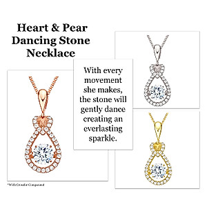 Central Diamond Center Heart & Pear Dancing Gemstone Necklace 925 Sterling Silver & Pure Brilliance Zirconia, Platinum Plated