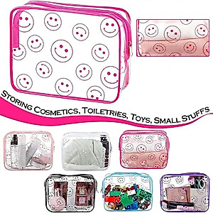 Clear Cosmetic Bags Smile Face Clear Makeup Bag Toiletry Bag for Women Waterproof Portable Cosmetic Bag Set Traveling Make up Bag Organizer (Black)