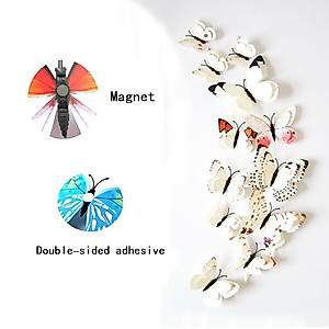 AKOAK 24 Pcs 3D Butterfly Wall Stickers, Double-Layer Wing Butterfly Art Decor Decals with Magnet and Double-Sided Adhesive for Room Home Nursery Decor,White