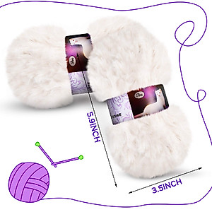 2 Pieces Skeins Soft Fur Yarn Fuzzy Fur Yarn Chunky Fluffy Faux Fur Yarn Eyelash Yarn Cream Fur Yarn for Crochet Blanket Rug Clothes Knitting Project, 30 Meter and 50 Gram for Each (Beige)