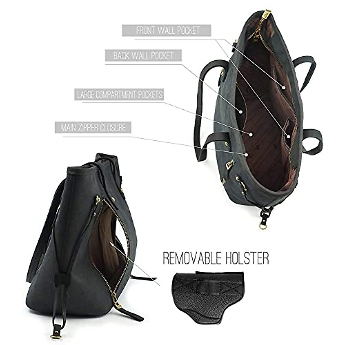 Montana West Genuine Leather Purses For Women Large Purse and Handbags Tote bag with Holster MWL-G002BK