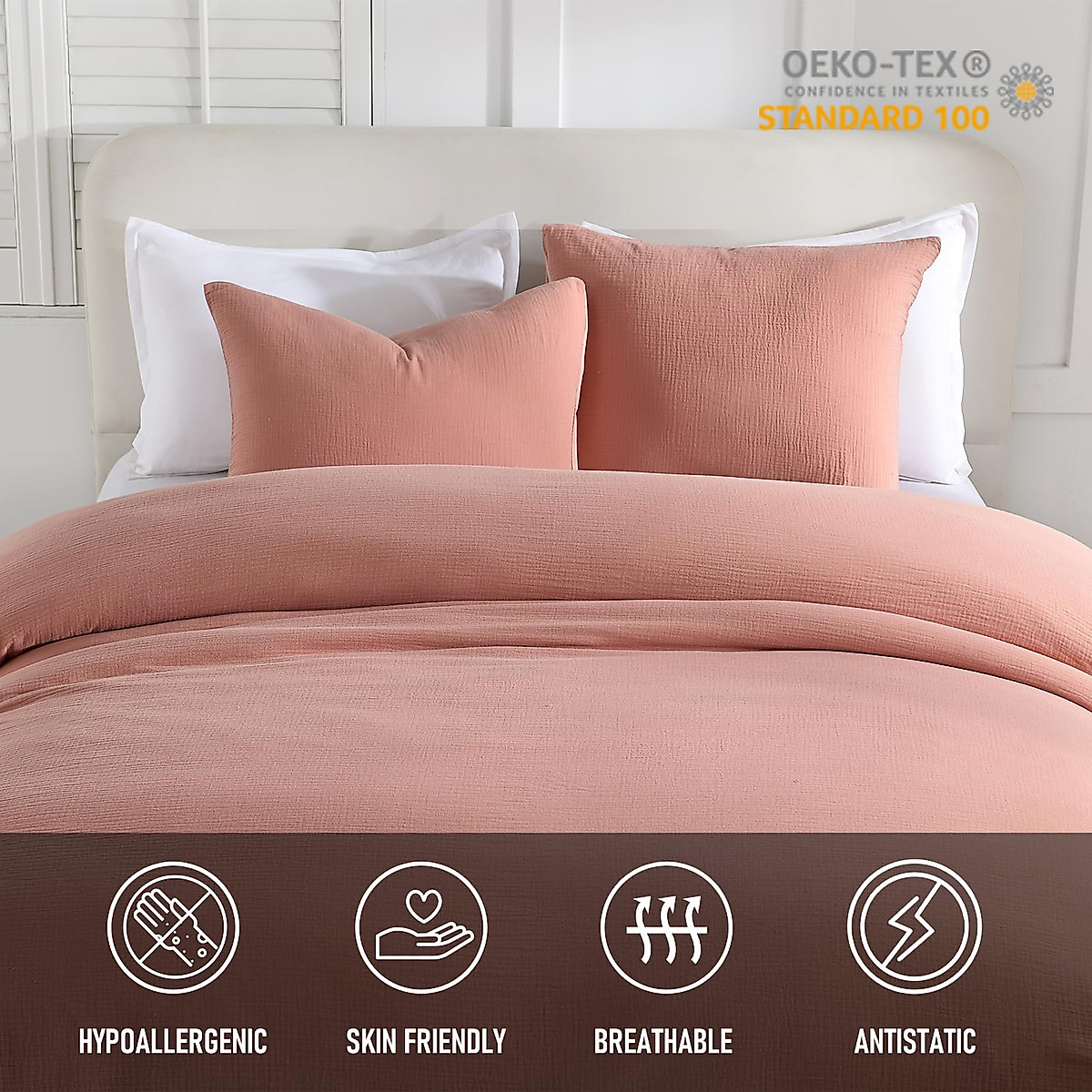 PERHOM Muslin Duvet Cover King, 100% Washed Cotton Duvet Cover Set, Ultra Soft Comforter Cover Linen Like, 3 Pieces Minimalist Gauze Duvet Cover with 2 Pillow Shams, 90"x104", Dusty Red